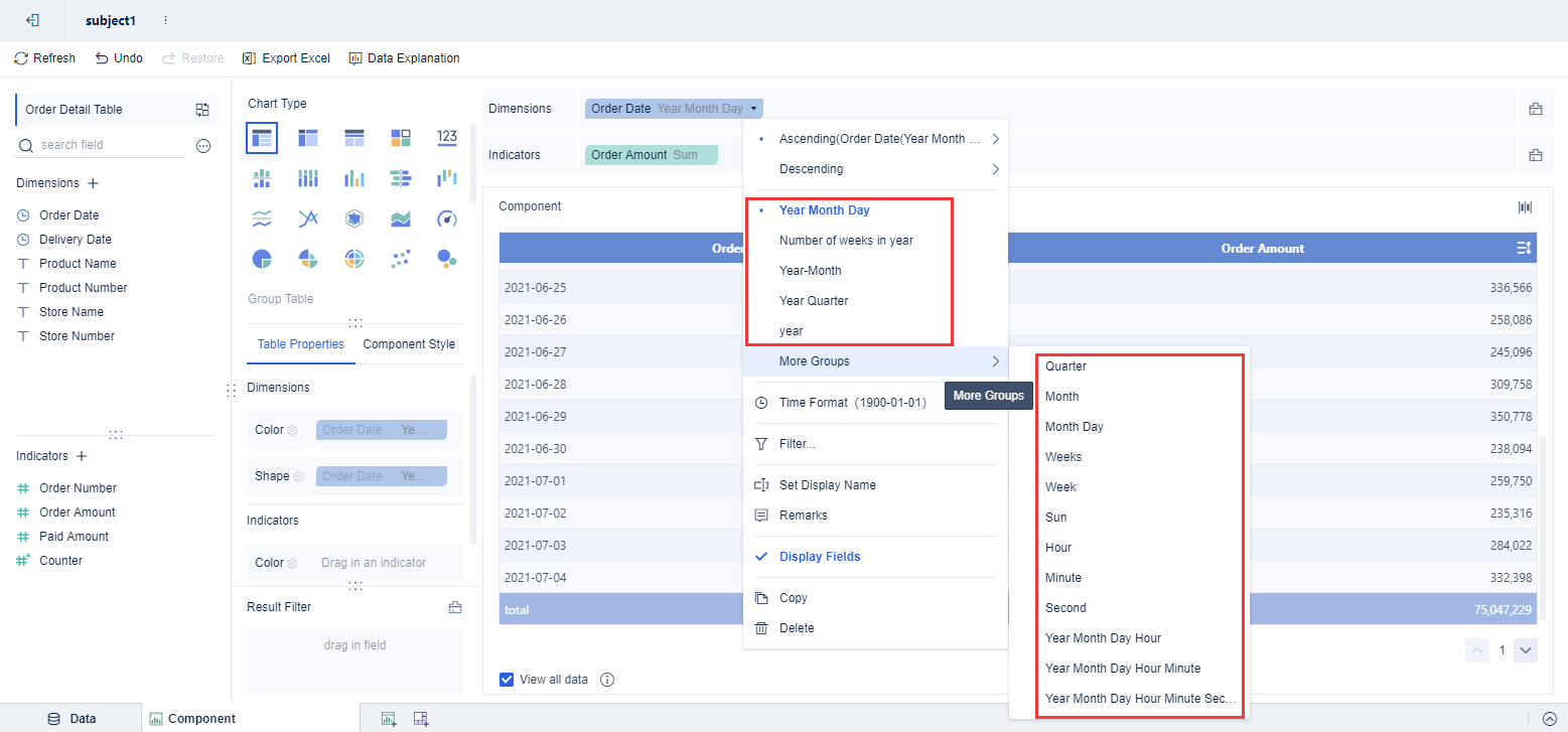 Setting Date Group and Format- FineBI Help Document