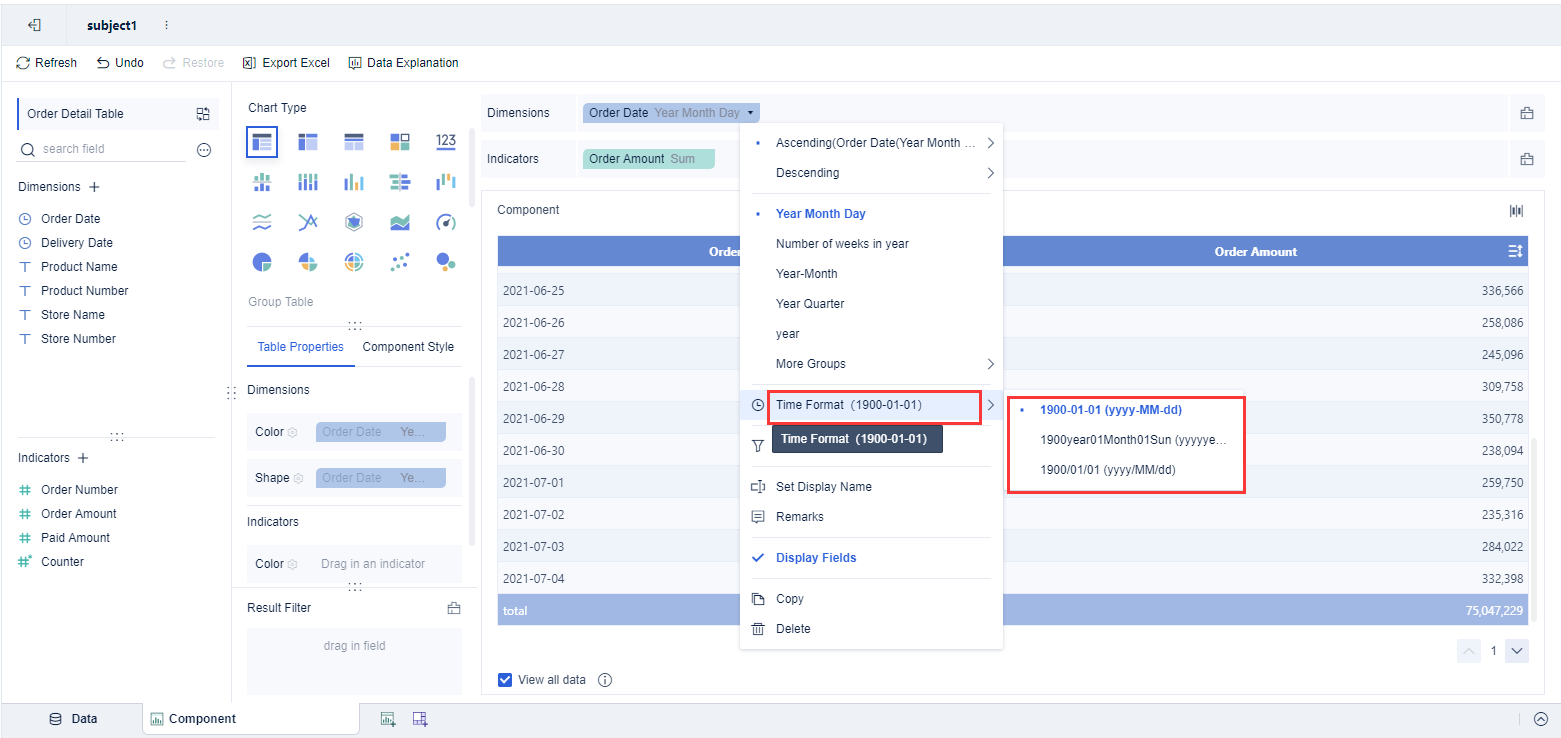 Setting Date Group and Format- FineBI Help Document