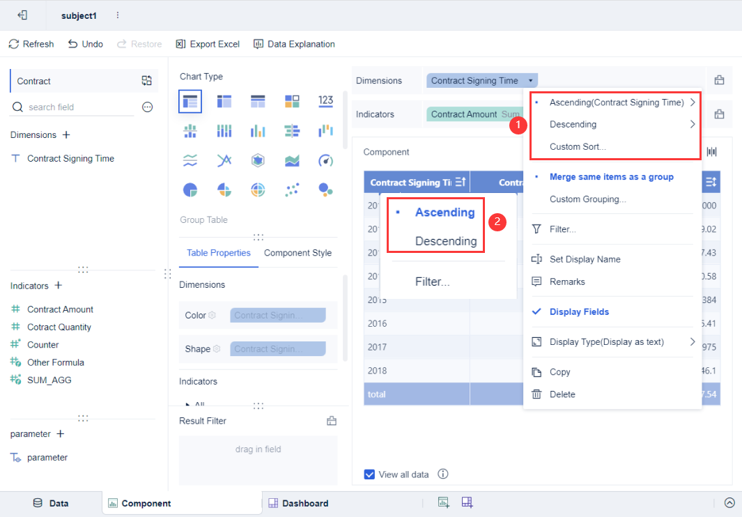 Table Sorting- FineBI Help Document