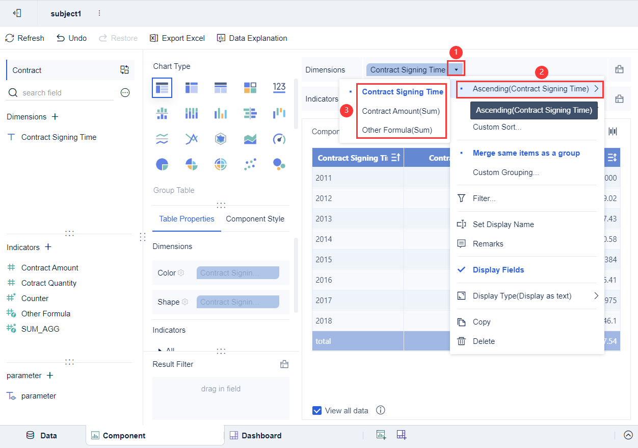 Table Sorting- FineBI Help Document