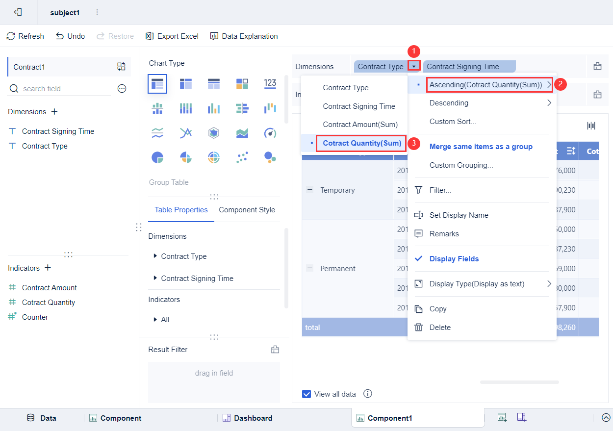 Table Sorting- FineBI Help Document