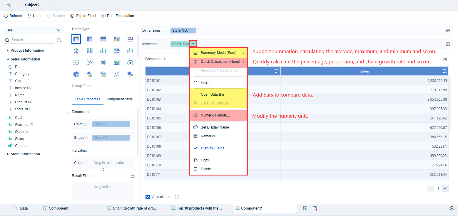Analyzing in the Table- FineBI Document