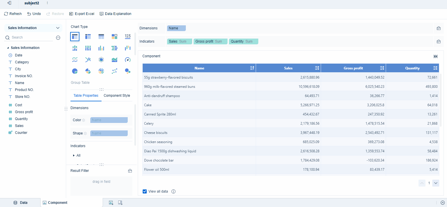 Analyzing in the Table- FineBI Document