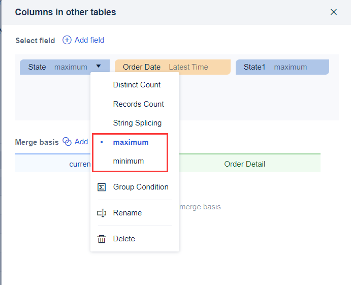 Column from Other Tables- FineBI Help Document