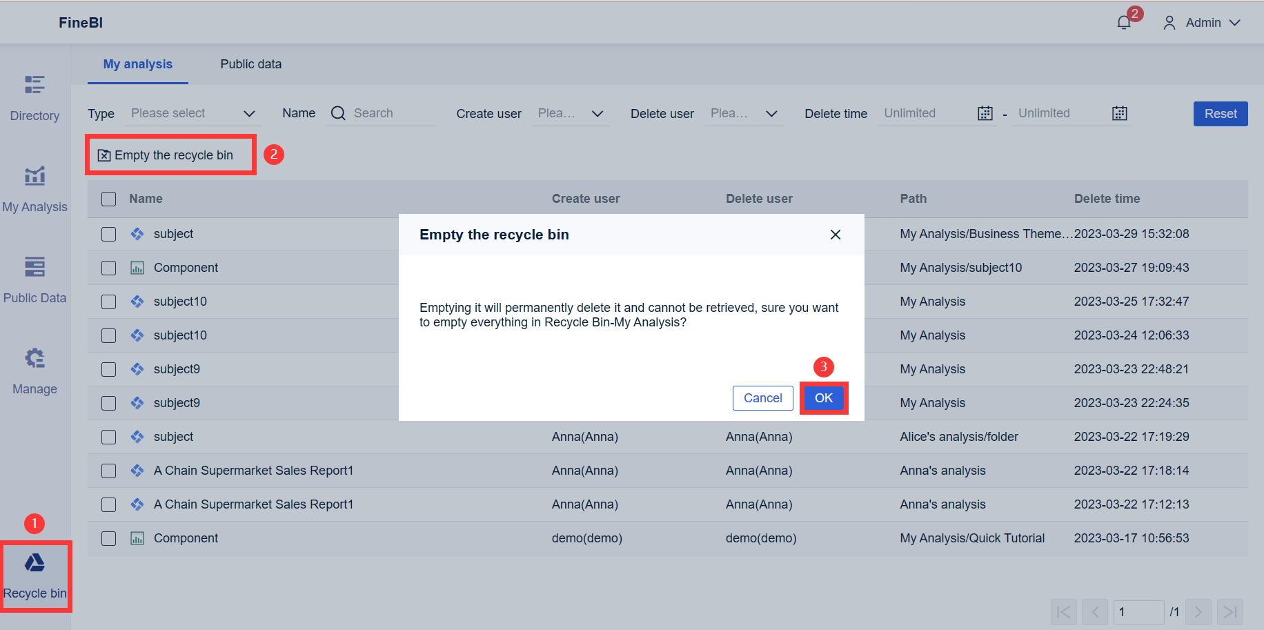 Recycle Bin- FineBI Help Document