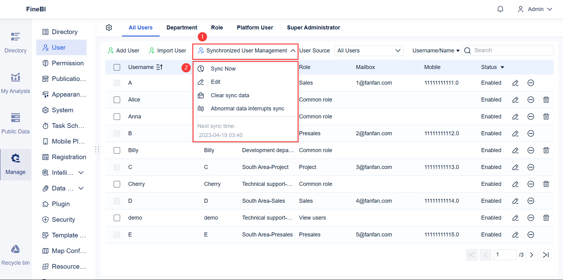 Synchronizing Users- FineBI Document