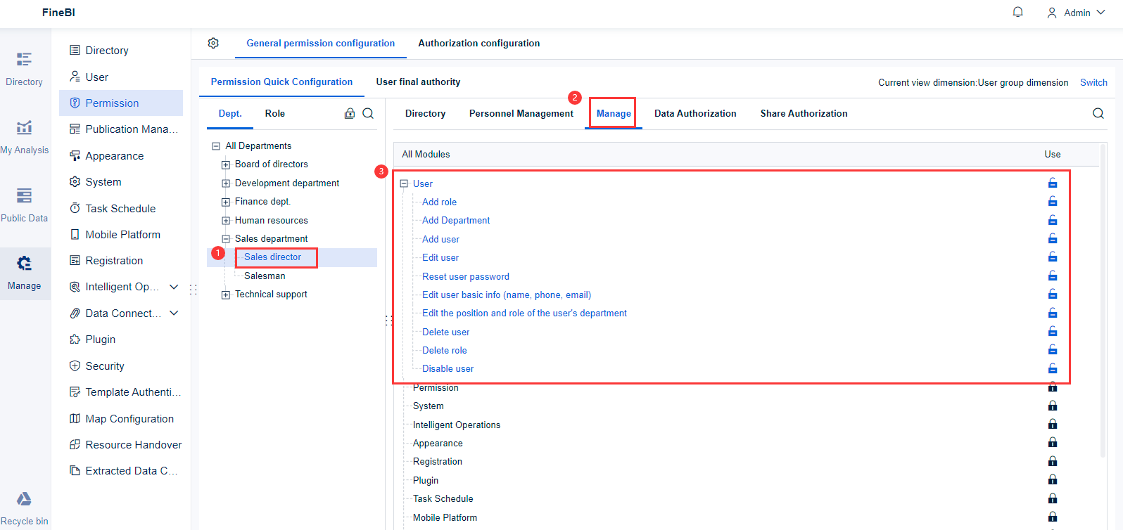 Management Permission of Personnel Management- FineBI Help Document
