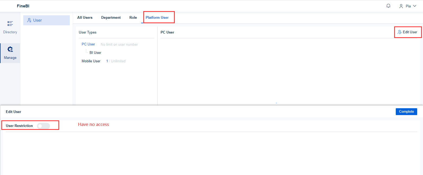 Management Permission of Personnel Management- FineBI Help Document