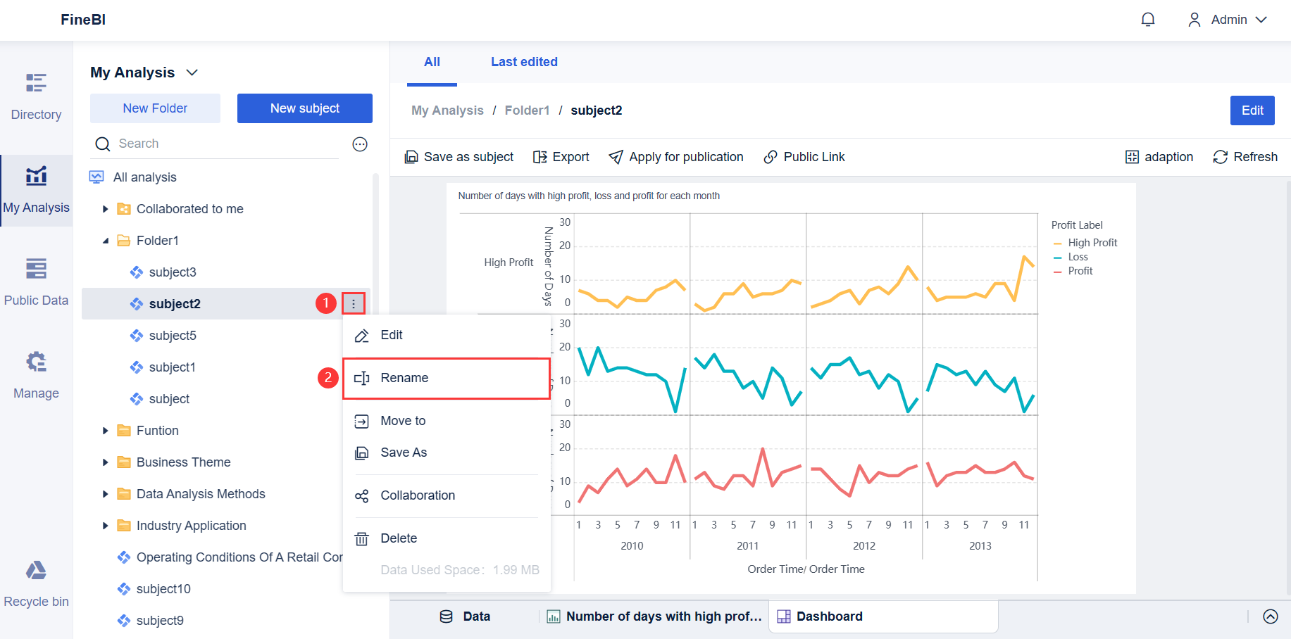 Managing Analysis Subjects- FineBI Document