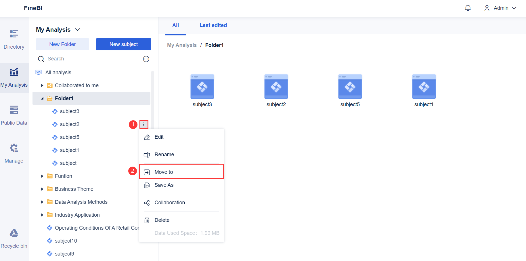 Managing Analysis Subjects- FineBI Document