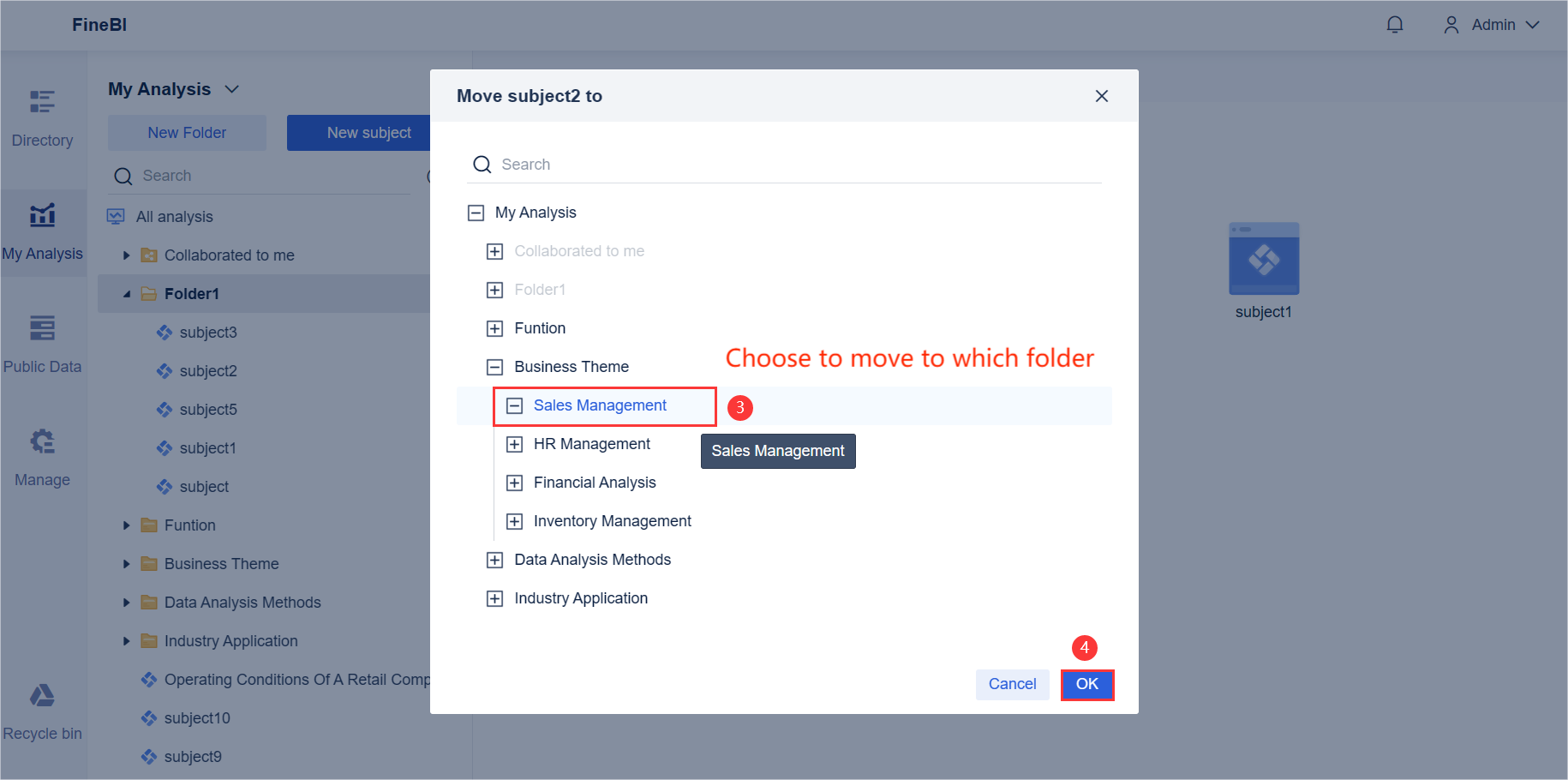 Managing Analysis Subjects- FineBI Document