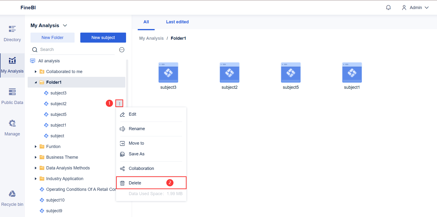 Managing Analysis Subjects- FineBI Document