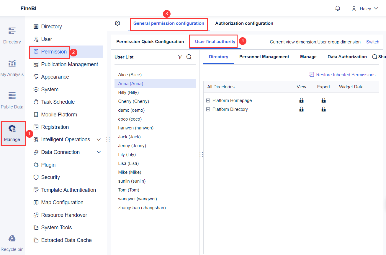 Assigning Permissions Based on Users- FineBI Help Document