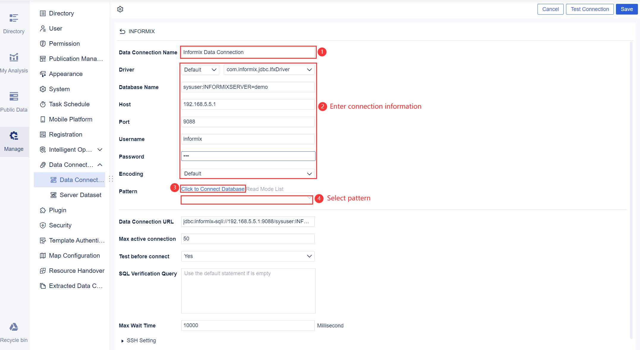 Data Connection to INFROMIX- FineBI Help Document