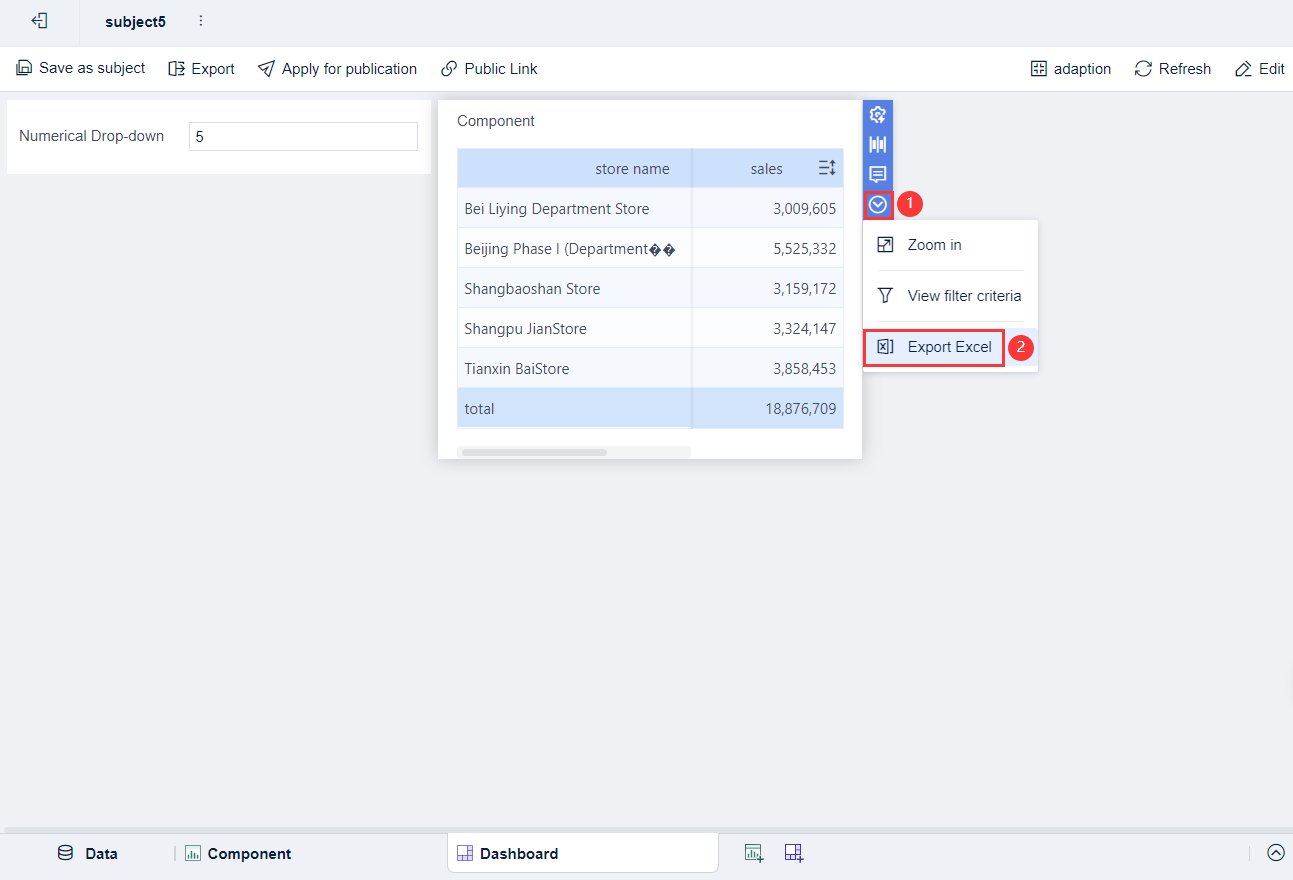 Exporting Components to Excel- FineBI Help Document