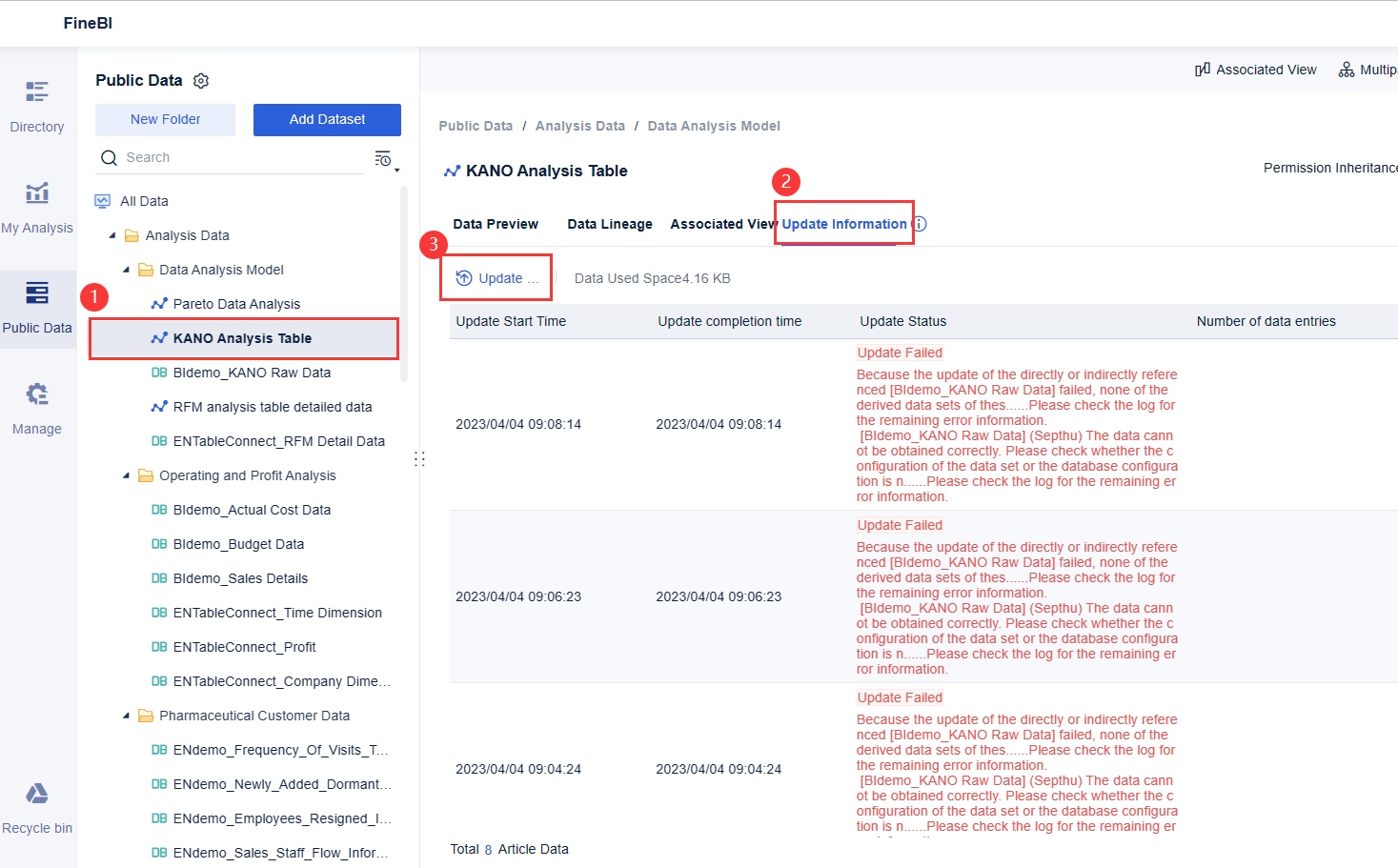 Update of Self-service Dataset Single Table- FineBI Help Document