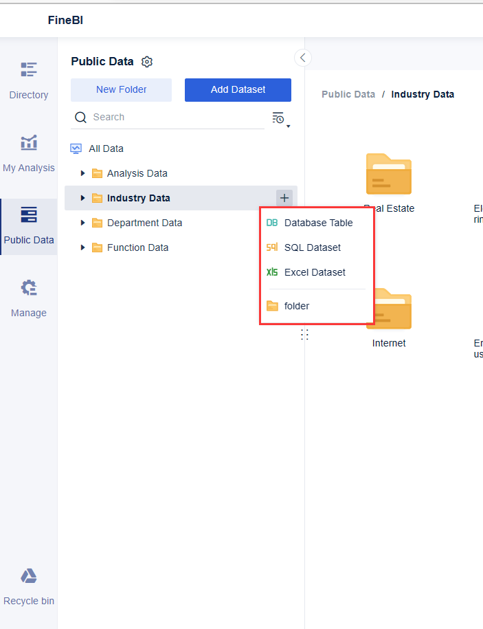 Public Data Folder Management Permission- FineBI Help Document