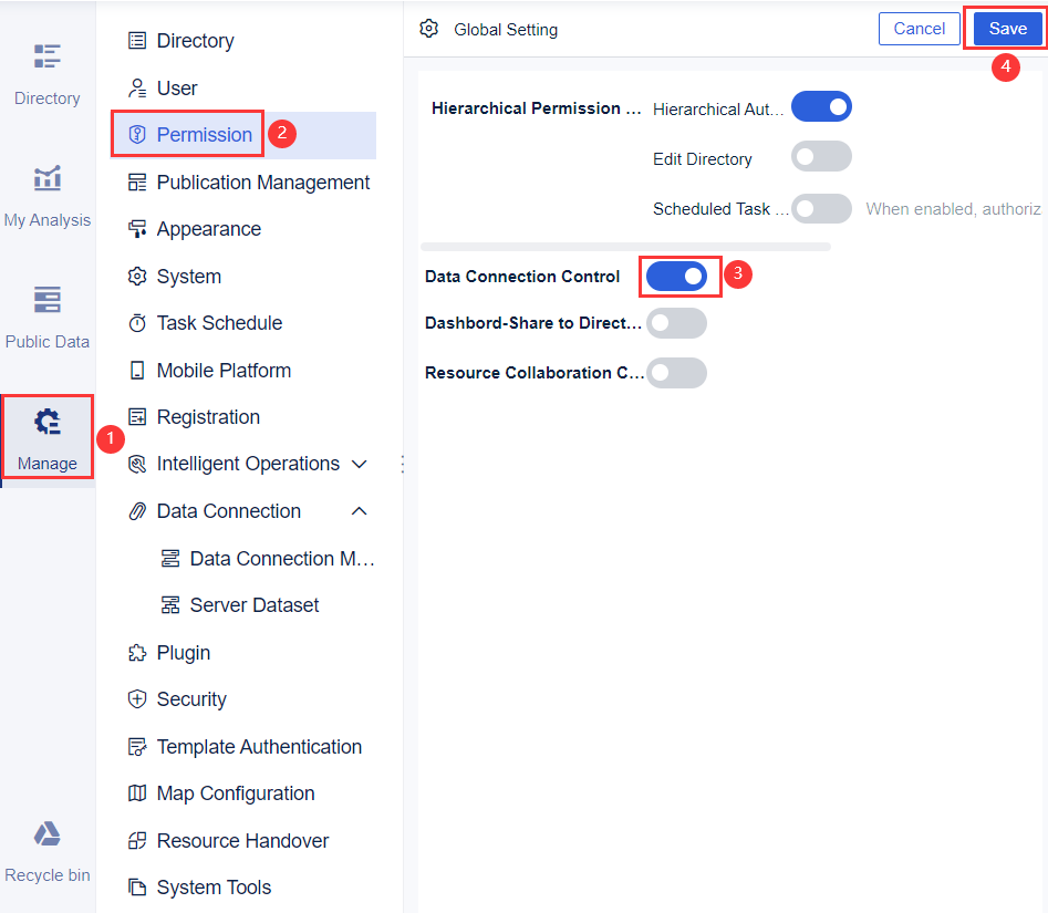 Using Permission of Data Connection- FineBI Help Document