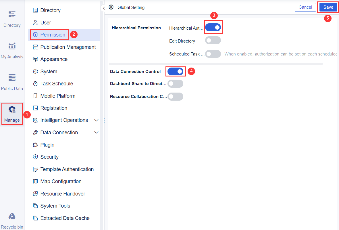 Using Permission of Data Connection- FineBI Help Document