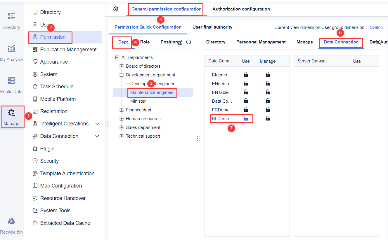 Using Permission of Data Connection- FineBI Help Document