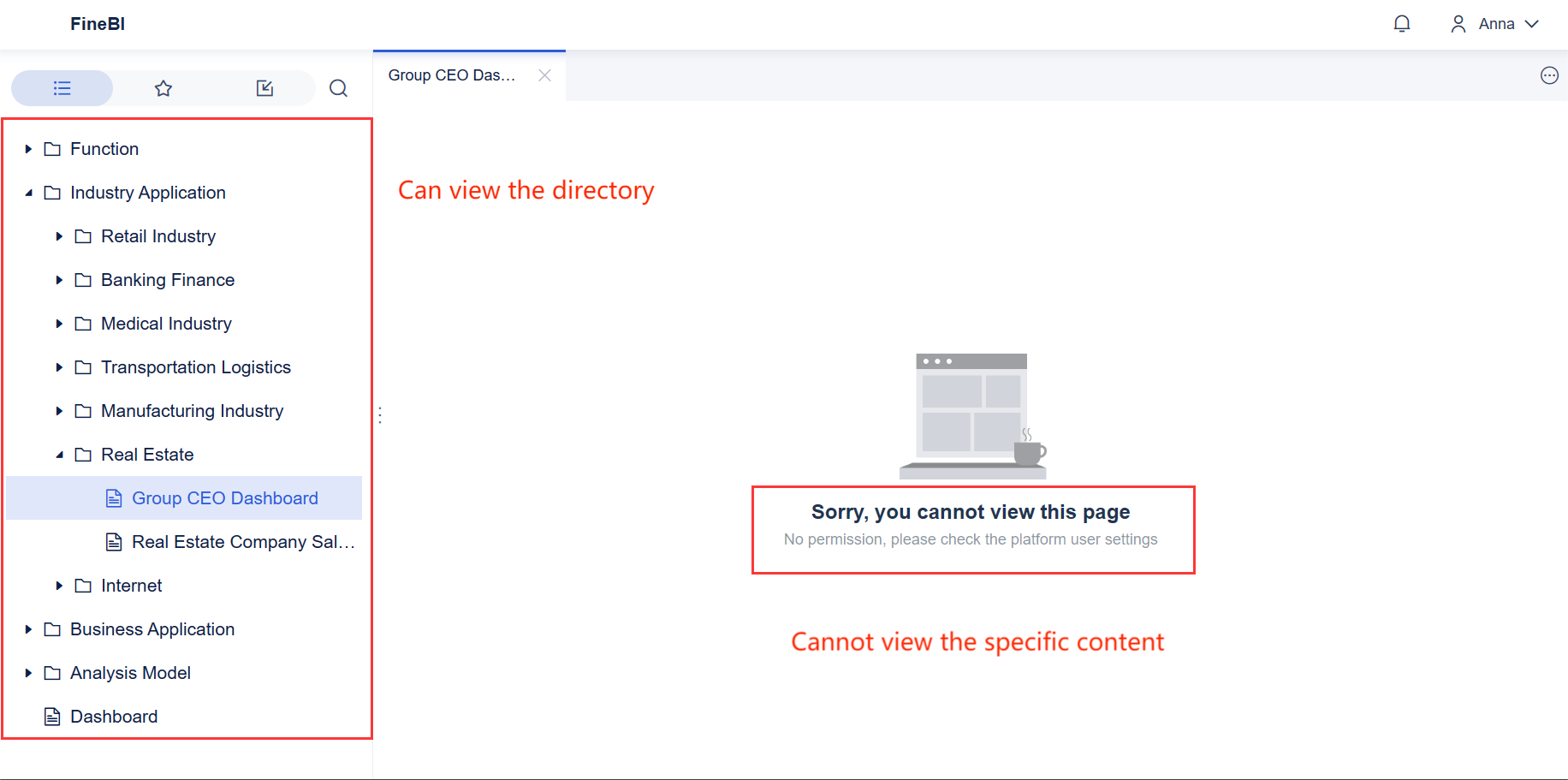 Viewing Permission of Directory- FineBI Help Document