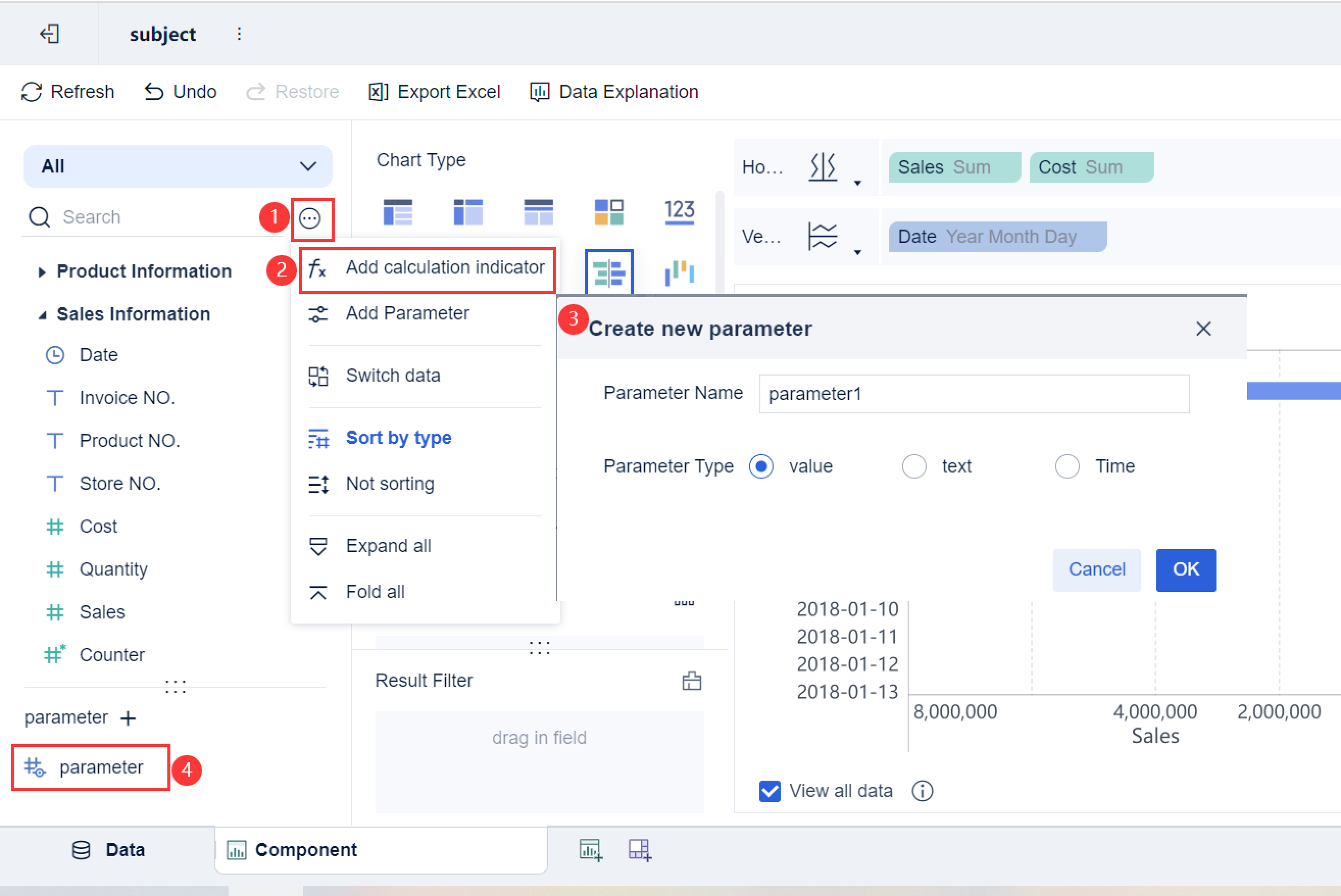 Overview of the Settings of the Area to be Analyzed- FineBI Help Document