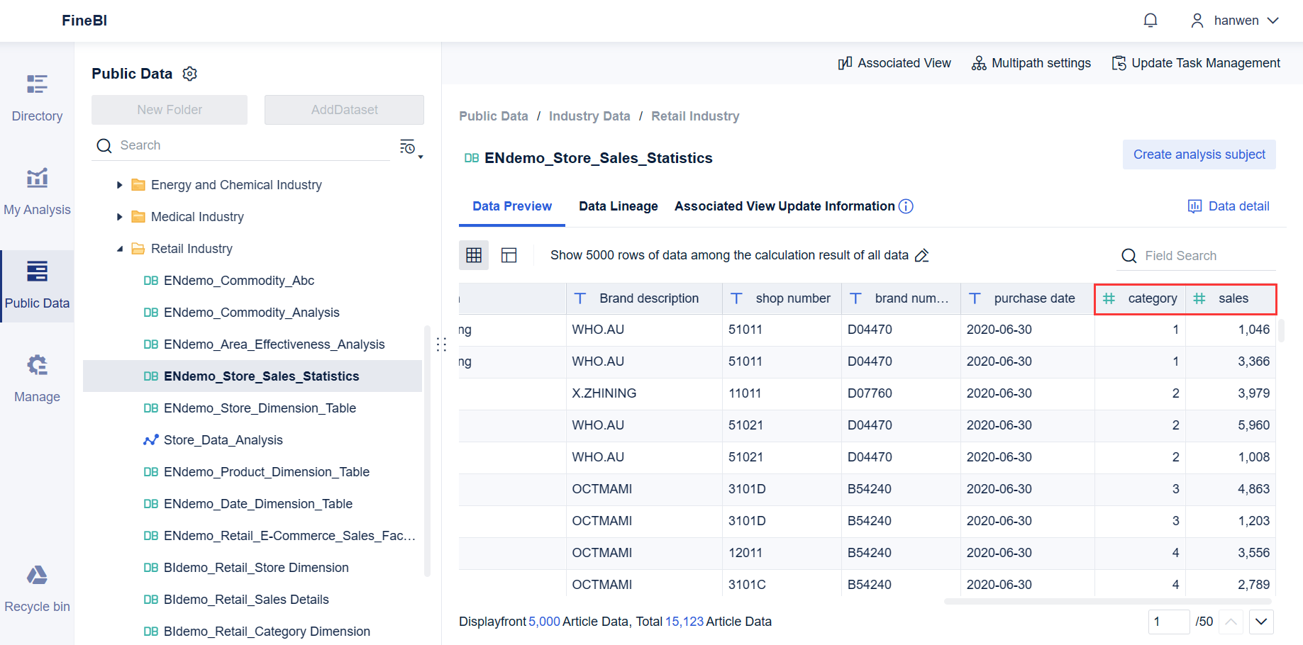 Assigning Partial Data Permission of a Data Table- FineBI Help Document