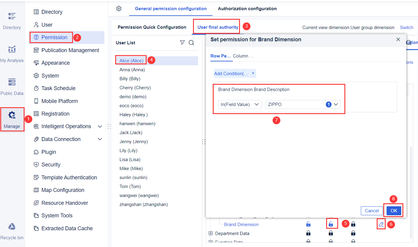 Special Scenarios for Row and Column Permissions- FineBI Help Document