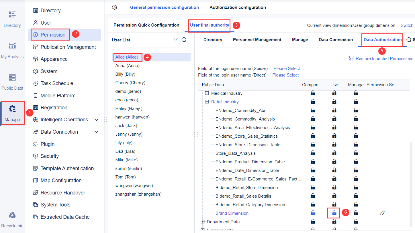Special Scenarios for Row and Column Permissions- FineBI Help Document