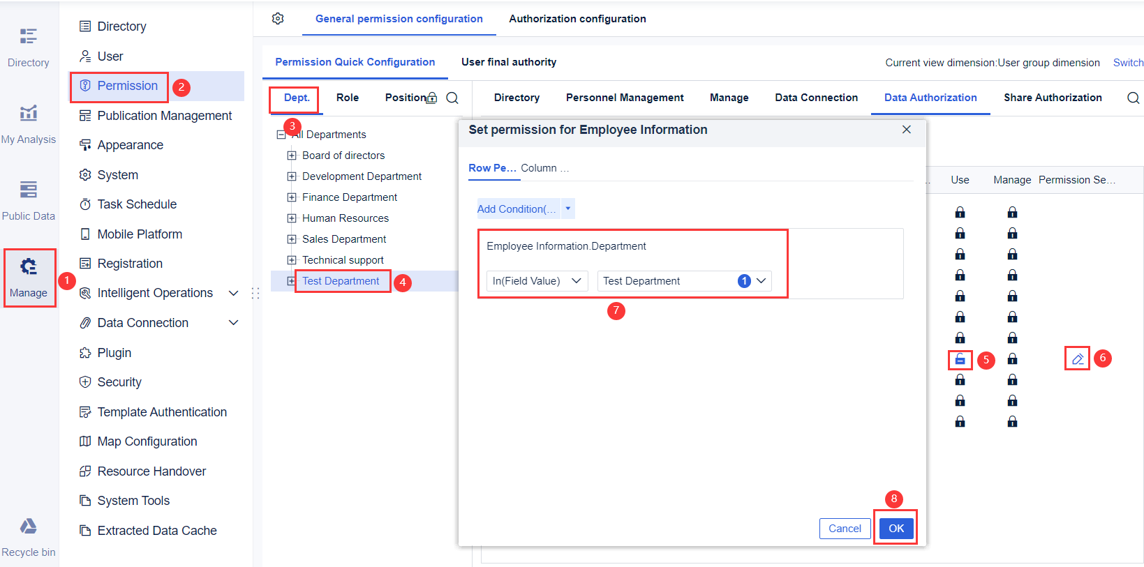 Special Scenarios for Row and Column Permissions- FineBI Help Document
