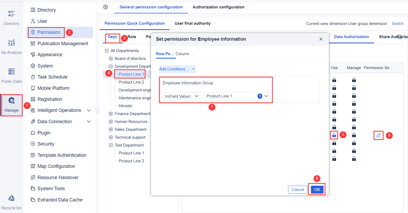 Special Scenarios for Row and Column Permissions- FineBI Document