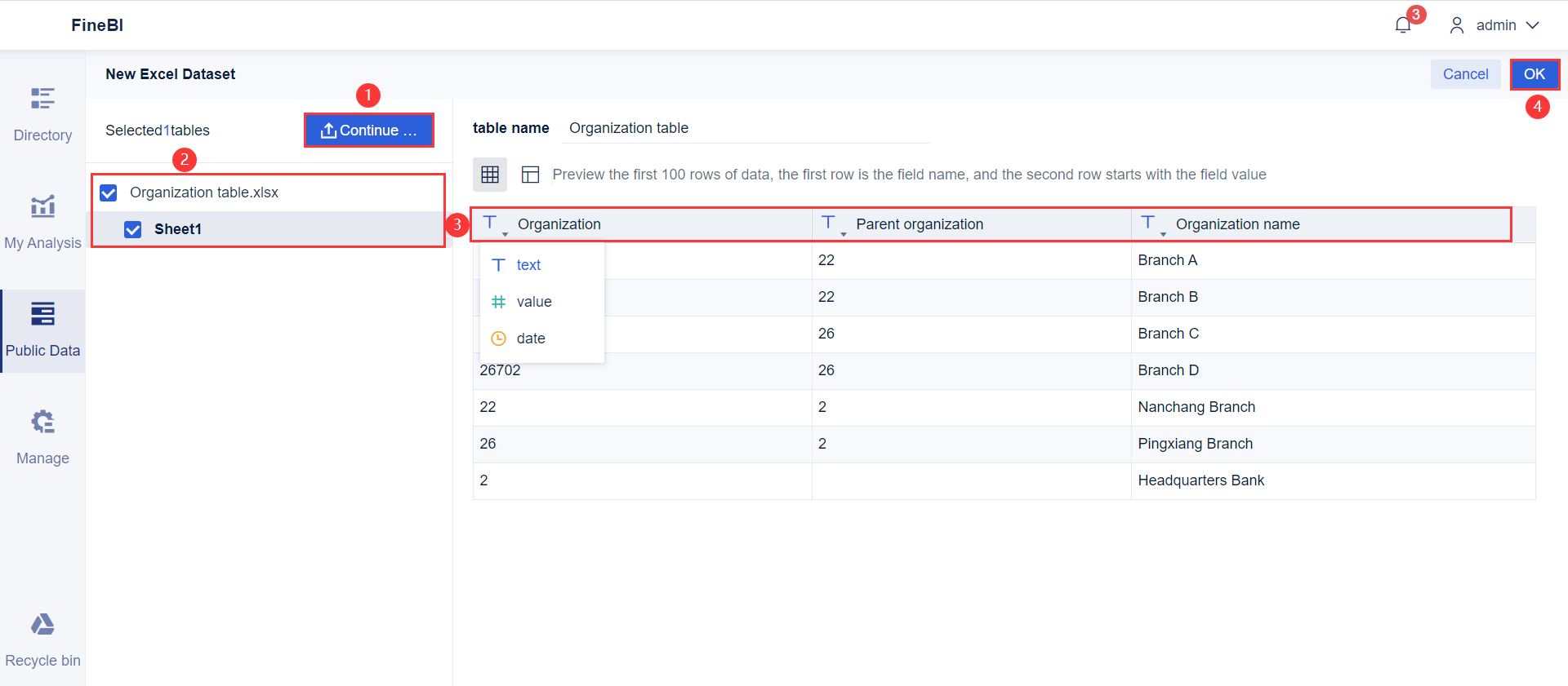 Assigning Permission for a Multi-level Organization- FineBI Help Document