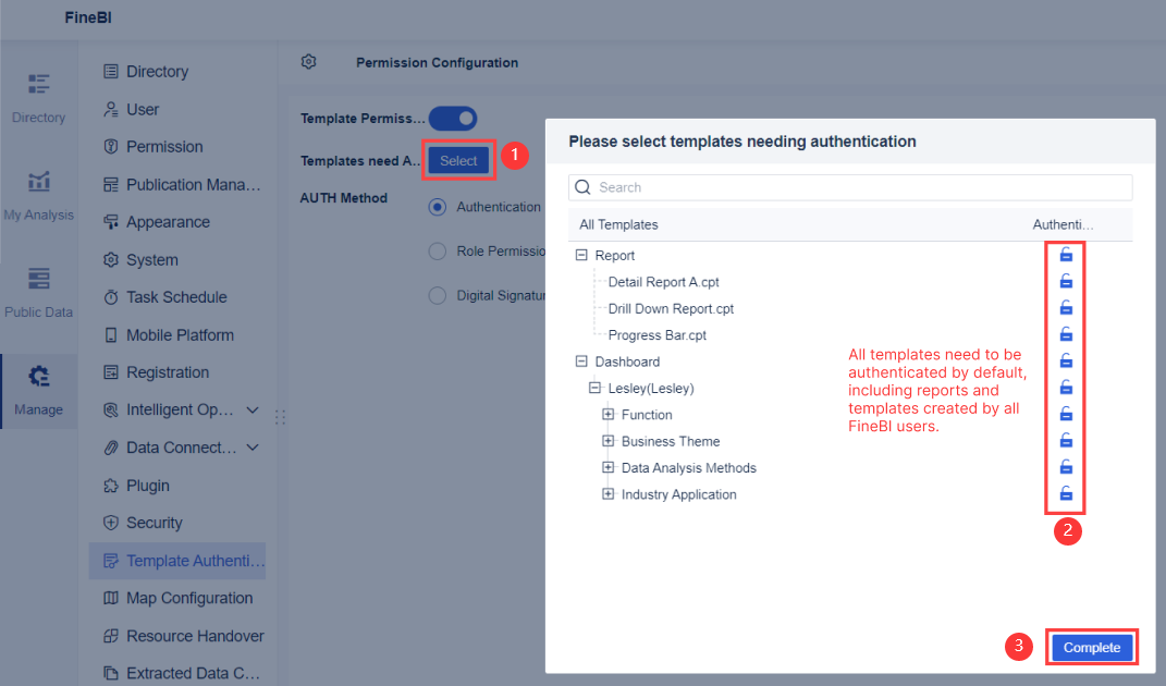 Template Authentication- FineBI Help Document