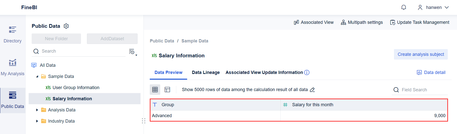 Viewing Corresponding Data Based on the Login User's Information — Example Two- FineBI Document