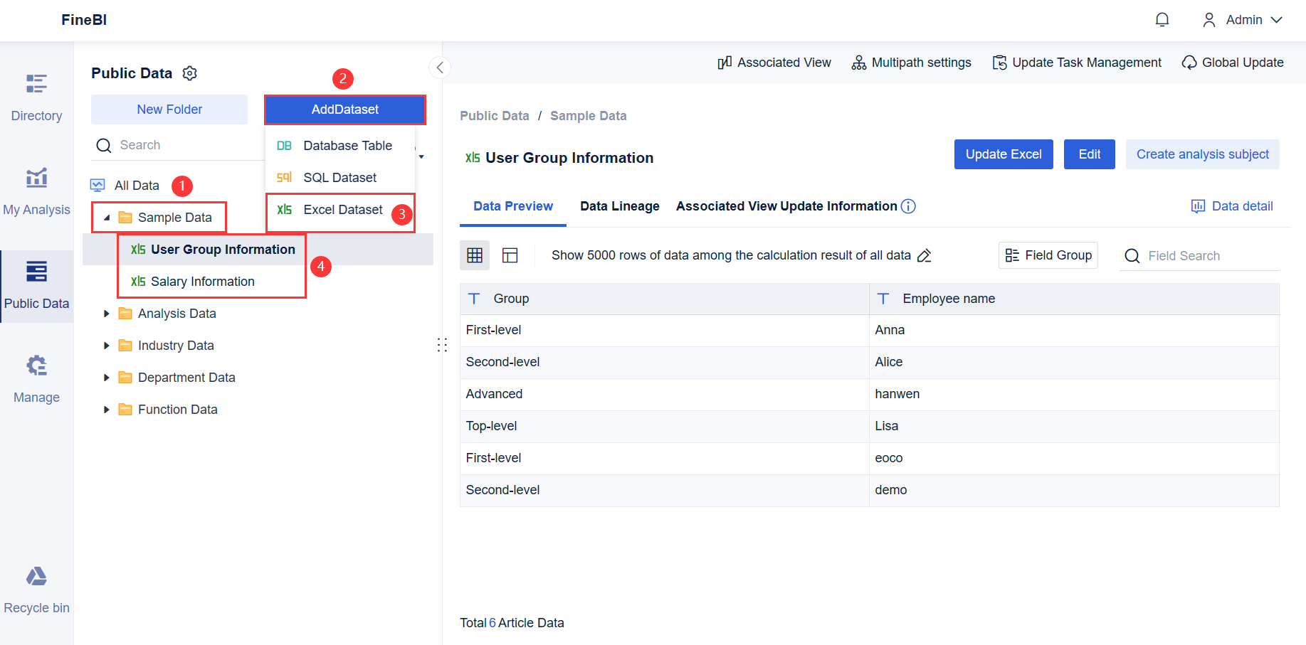 Viewing Corresponding Data Based on the Login User's Information — Example Two- FineBI Document