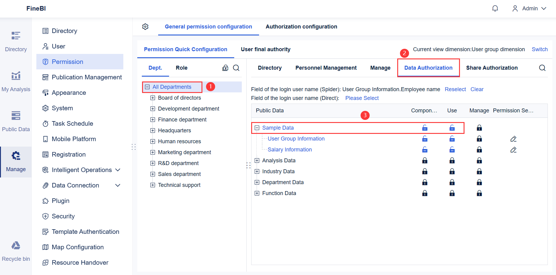 Viewing Corresponding Data Based on the Login User's Information — Example Two- FineBI Document