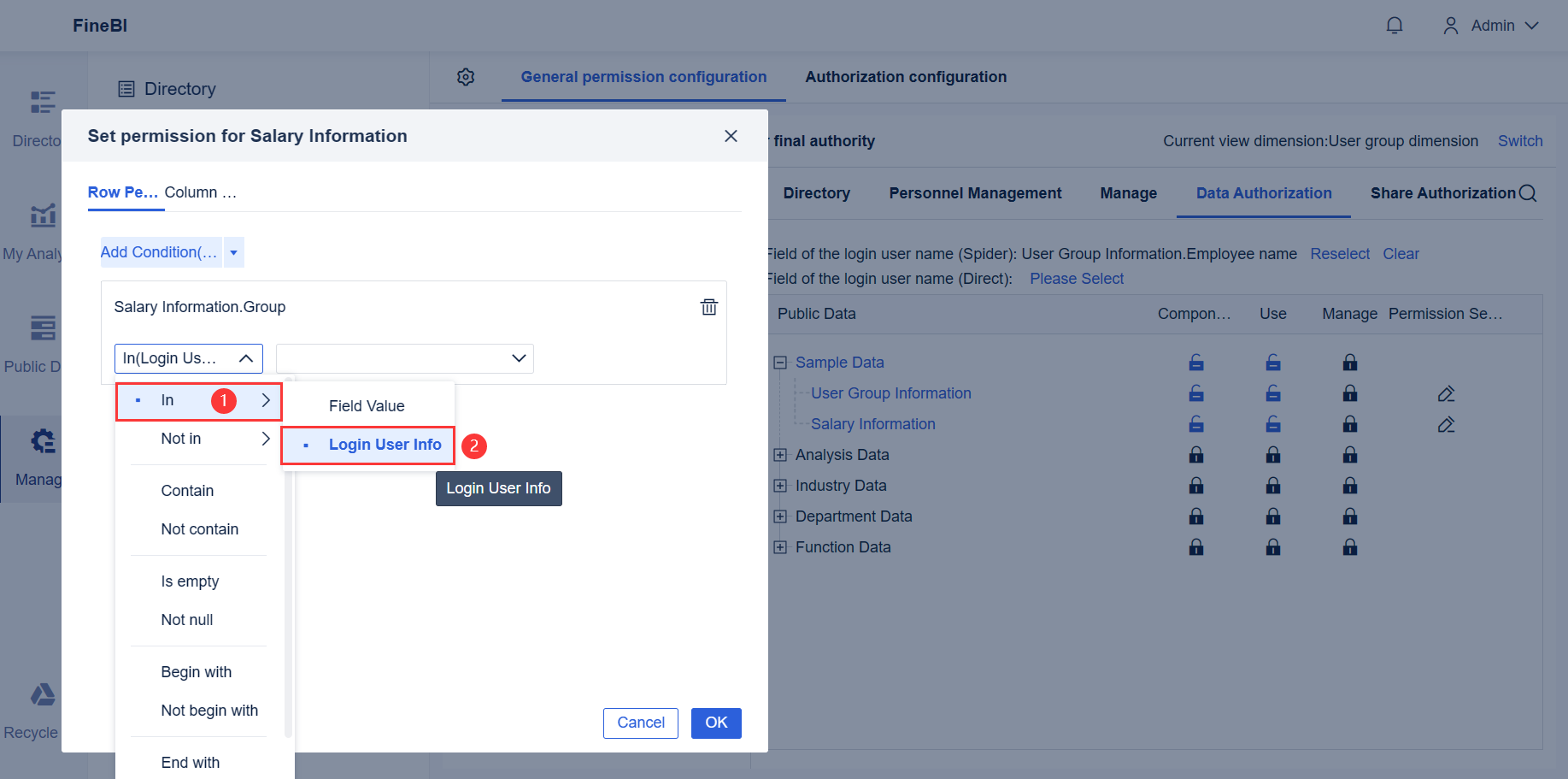 Viewing Corresponding Data Based on the Login User's Information — Example Two- FineBI Document