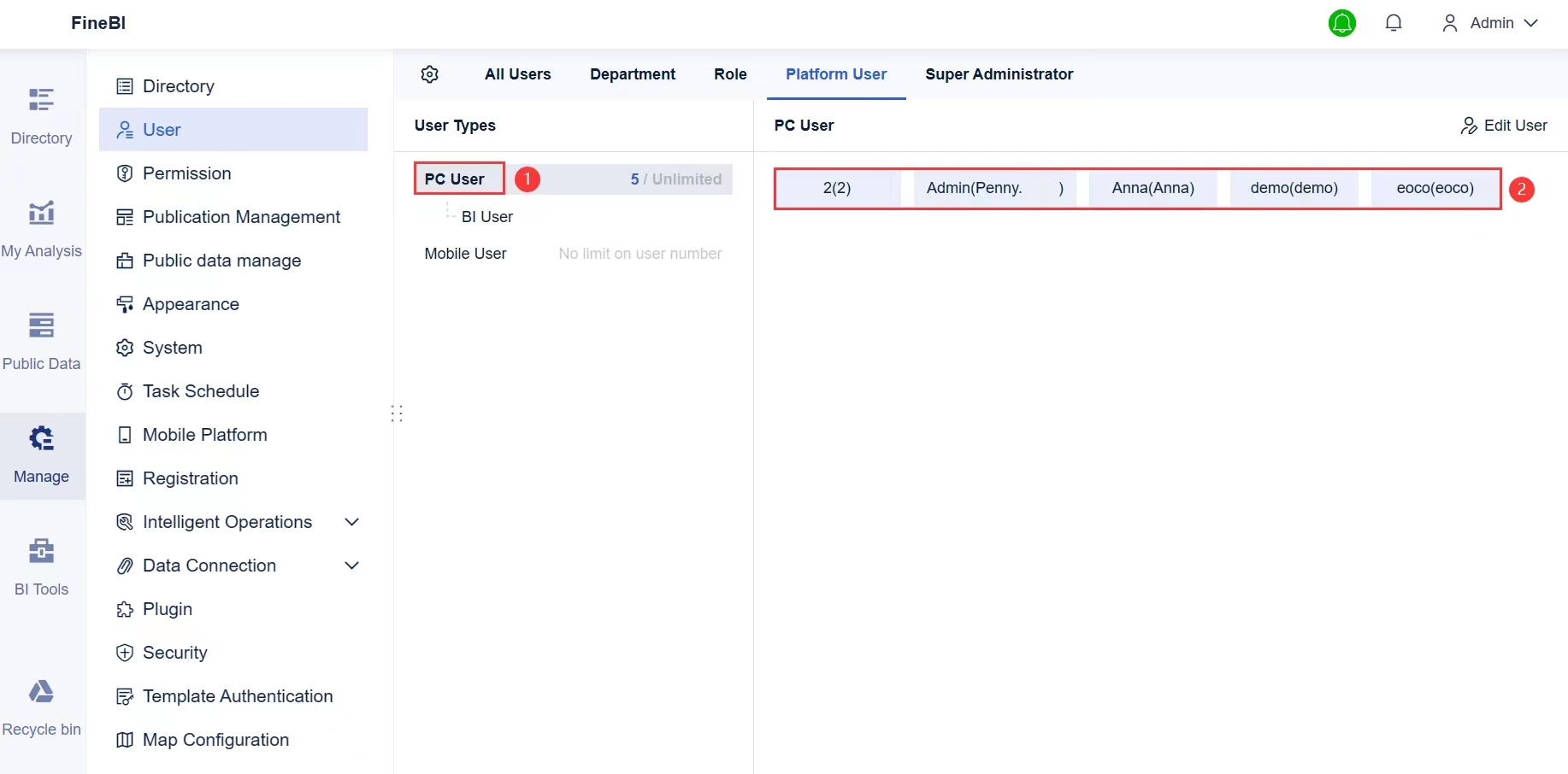 Platform Users- FineBI Help Document