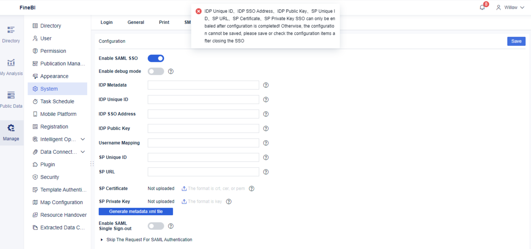SAML Single Sign-On Plugin- FineBI Document