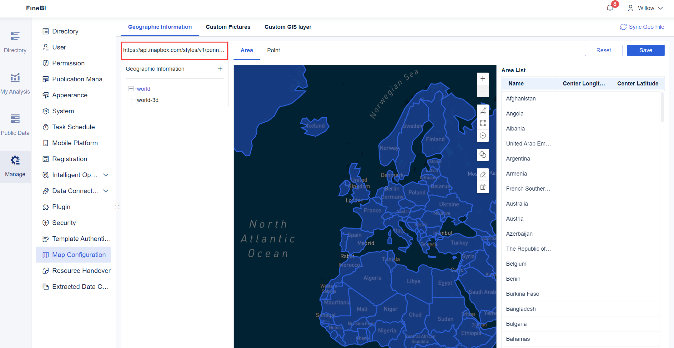 Replacing the Mapbox Map Token- FineBI Help Document
