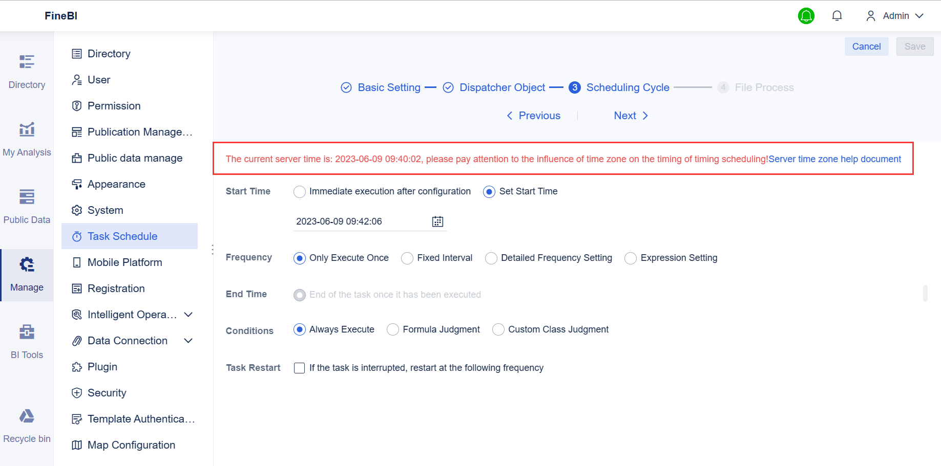 Prompts for Abnormal Time Zones- FineBI Help Document