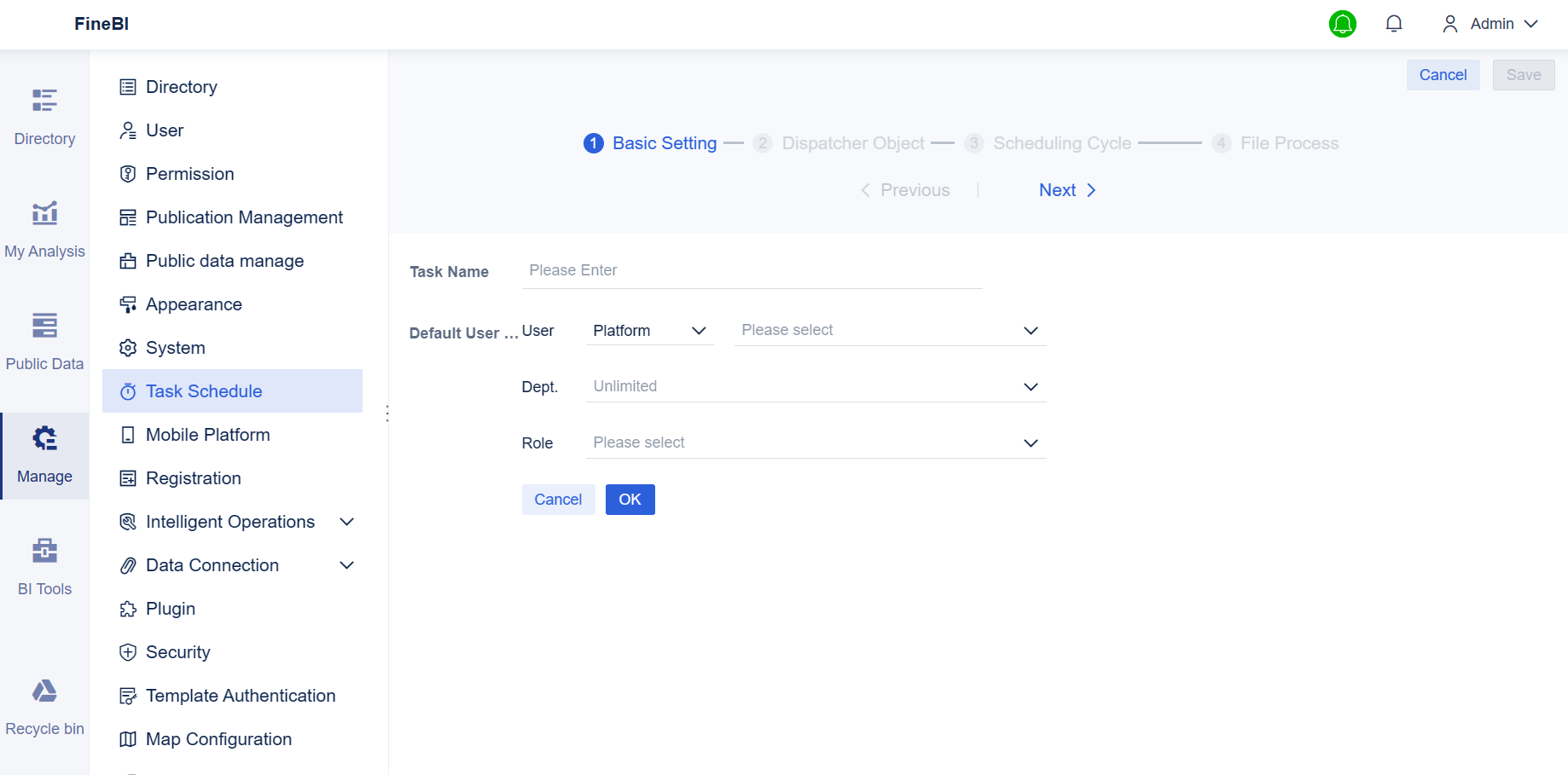 Setting a Scheduled Task- FineBI Help Document
