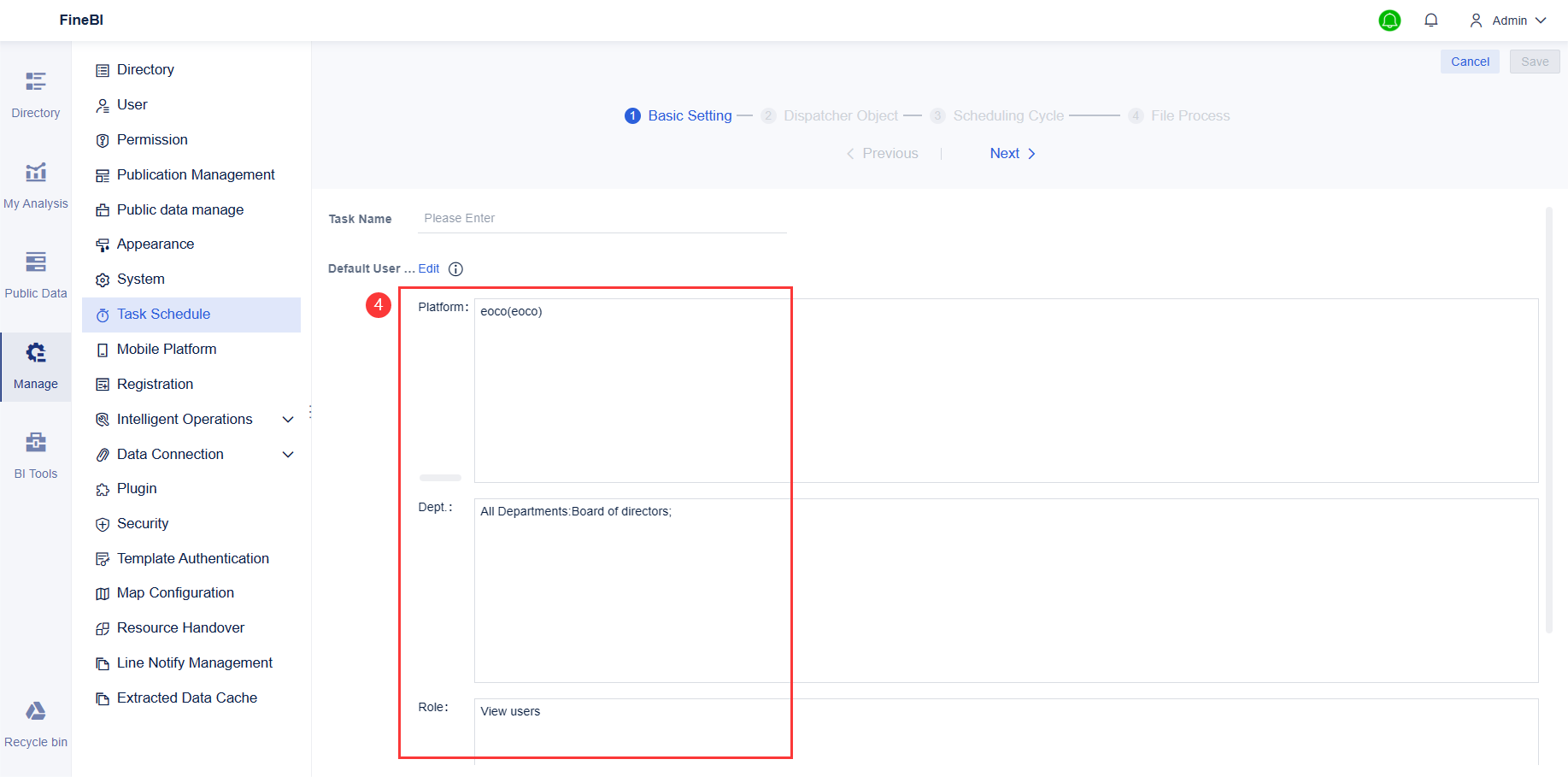 Setting a Scheduled Task- FineBI Help Document