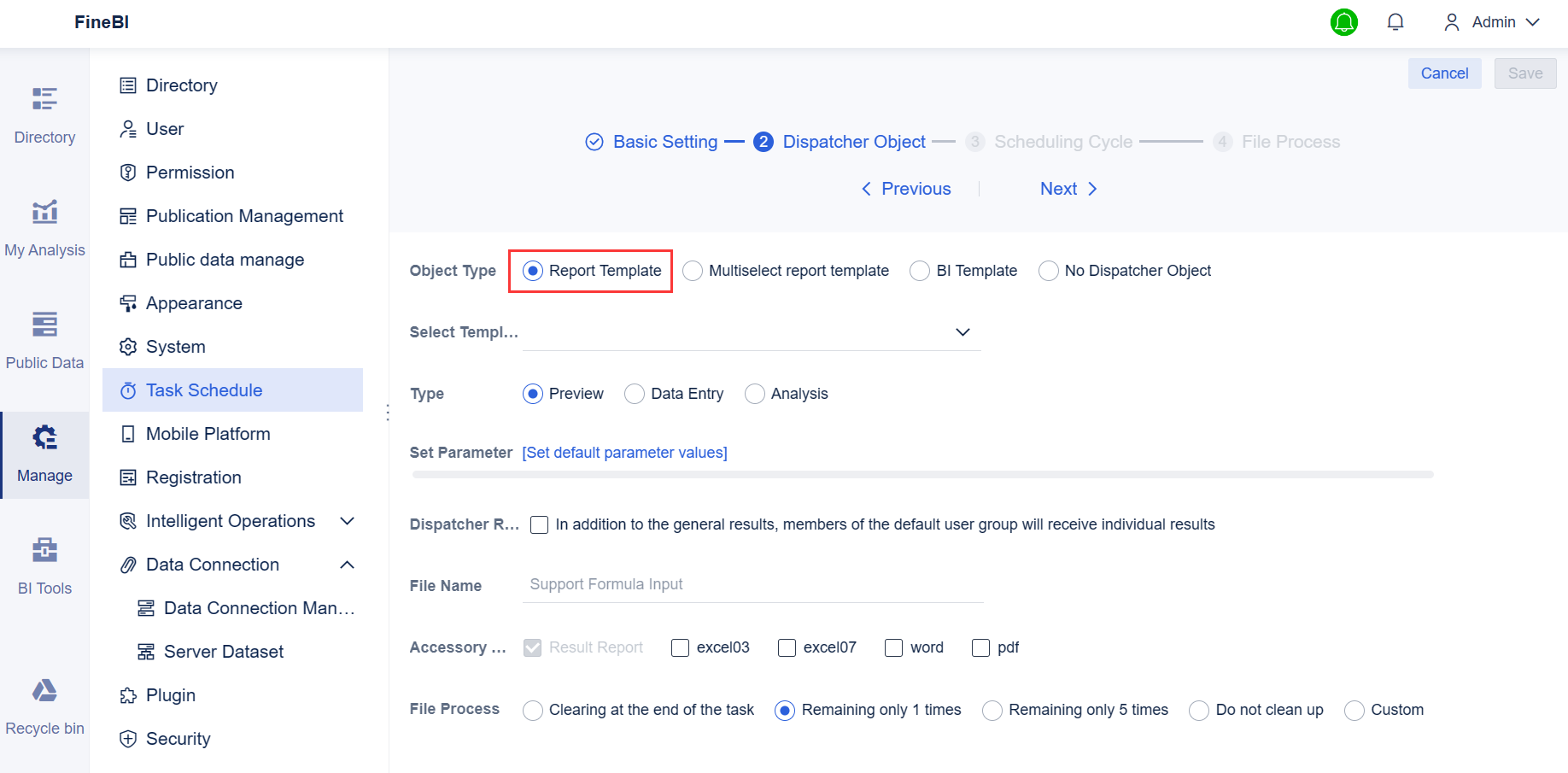 Setting a Scheduled Task- FineBI Help Document