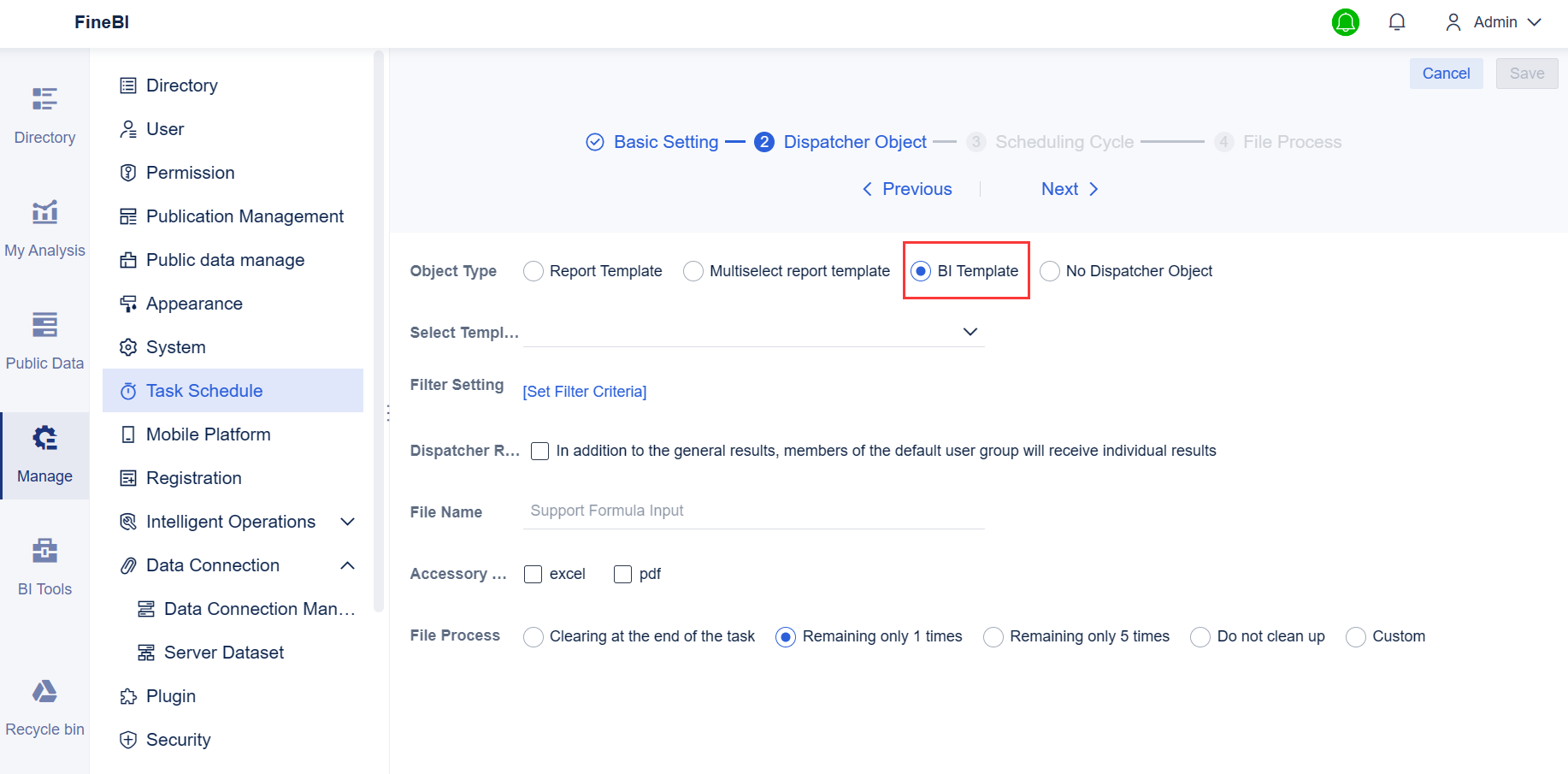 Setting a Scheduled Task- FineBI Help Document