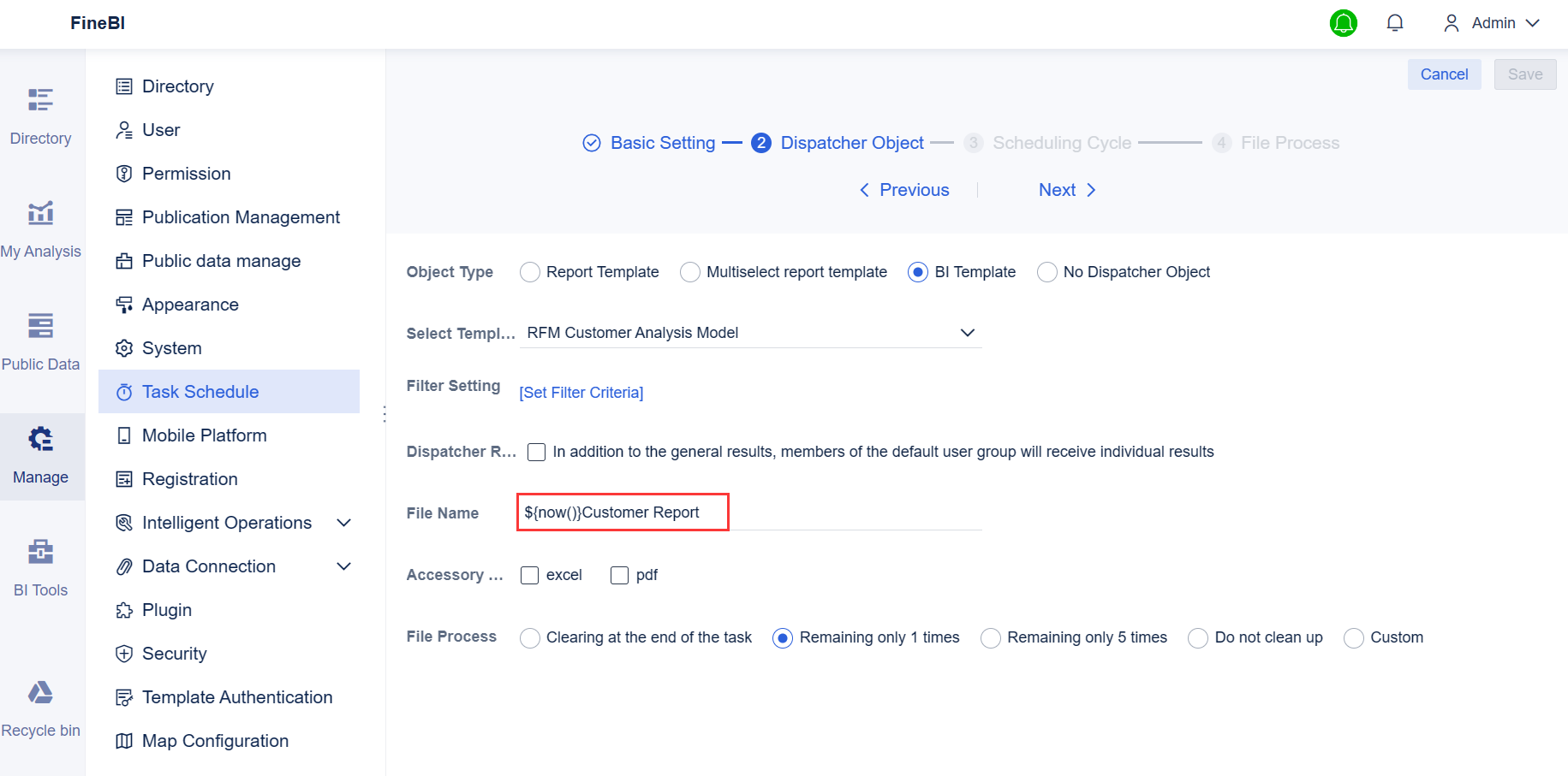 Setting a Scheduled Task- FineBI Help Document