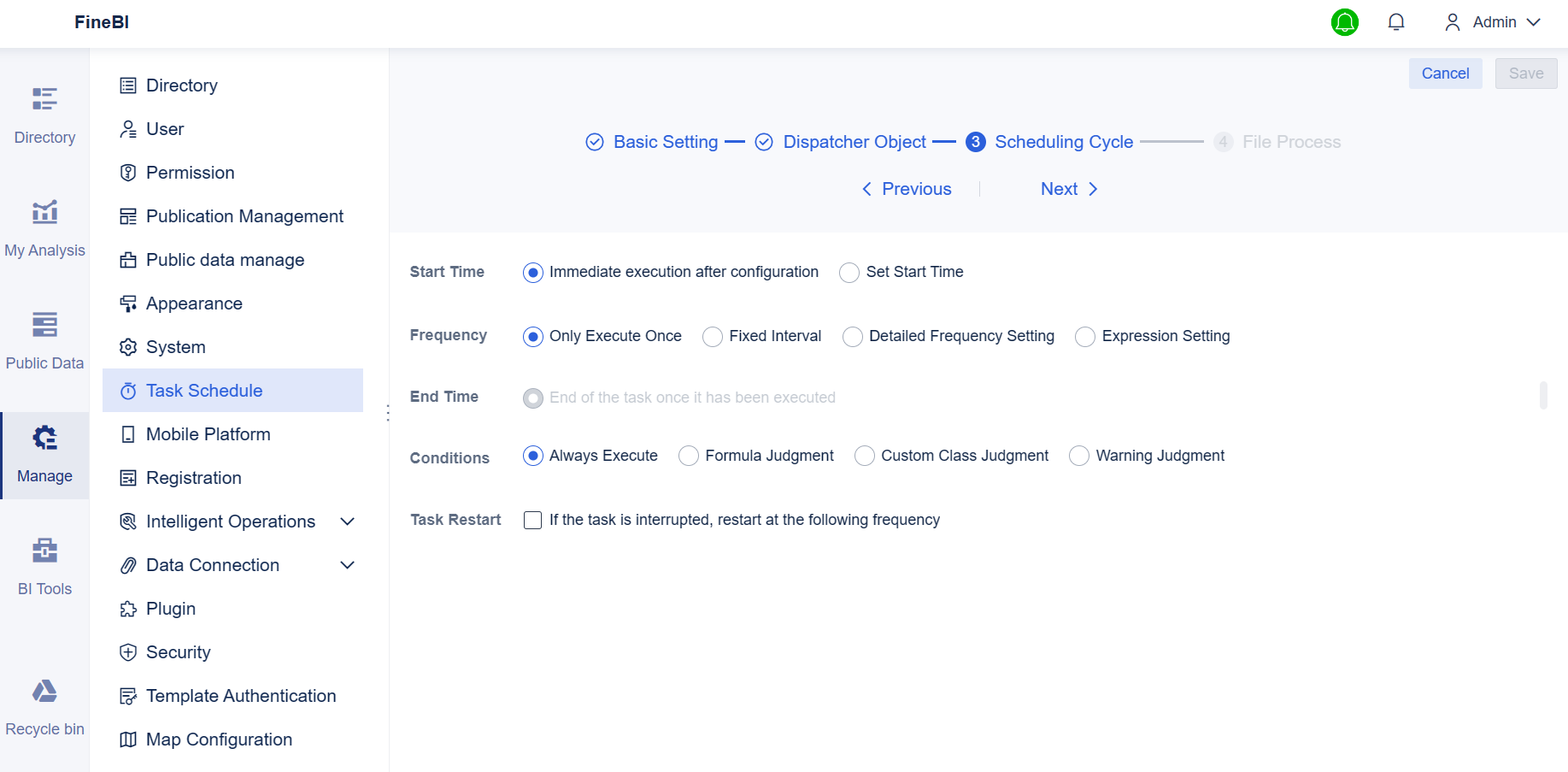 Setting a Scheduled Task- FineBI Help Document
