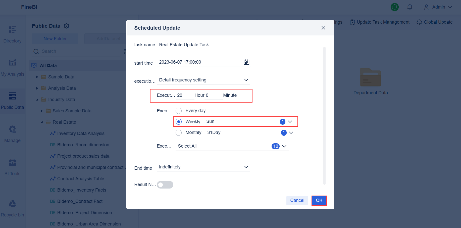 Example for Task Schedule—Weekly Report- FineBI Help Document