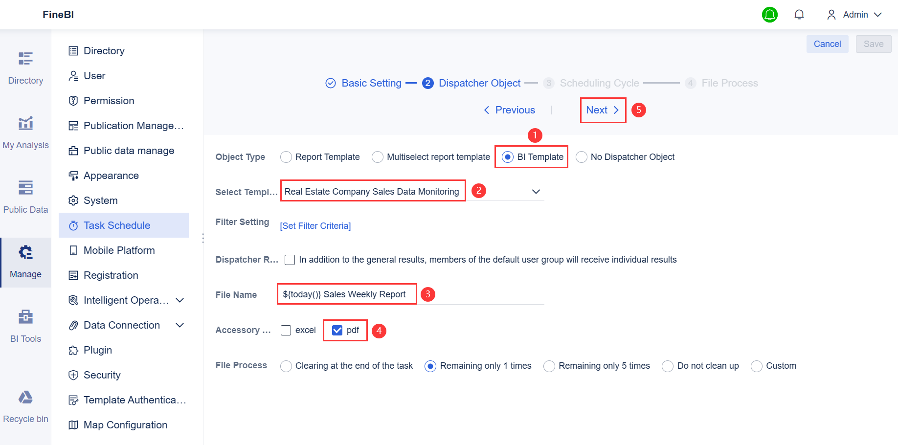 Example for Task Schedule—Weekly Report- FineBI Help Document