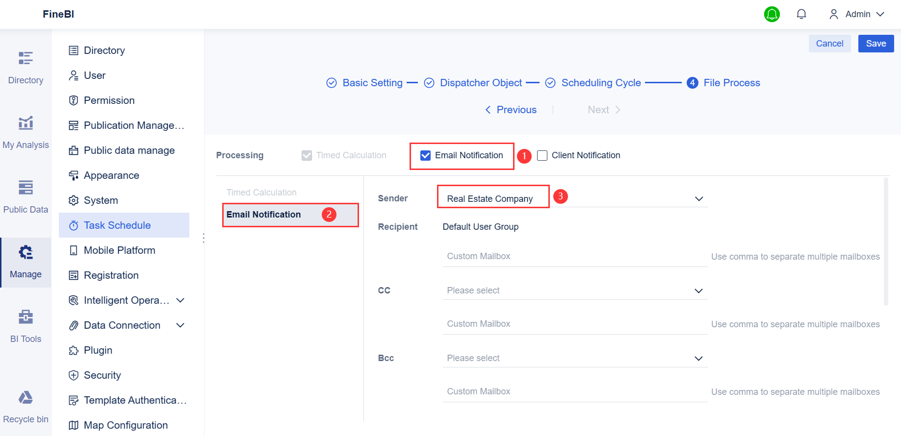 Example for Task Schedule—Weekly Report- FineBI Help Document